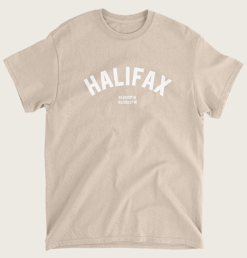 Nova Scotia HALIFAX city with coordinates Black Tee Shirt - Tees.ca